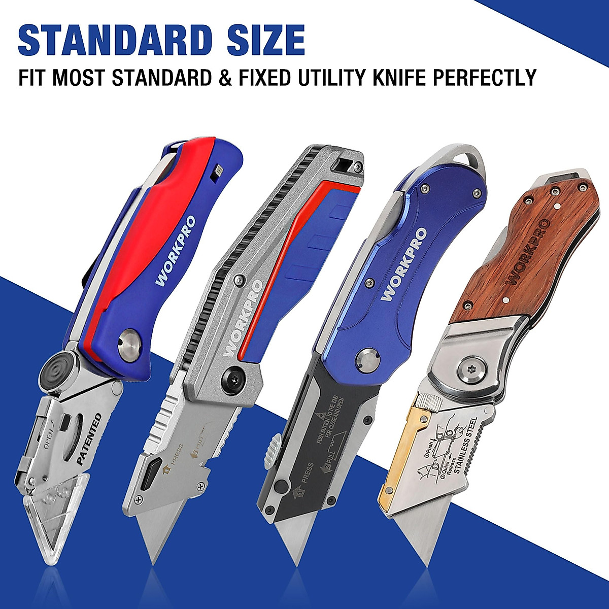 WORKPRO Folding Utility Knife, 3-Pack EDC Foldable Pocket Utility Knife Sets&WORKPRO 50-Pack Utility Knife Blades with Dispenser