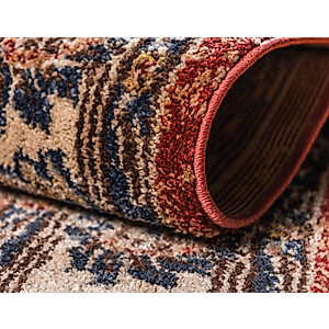 Unique Loom Utopia Collection Traditional Classic Vintage Inspired Area Rug with Warm Hues, 8' x 10' Rectangle, Terracotta/Blue