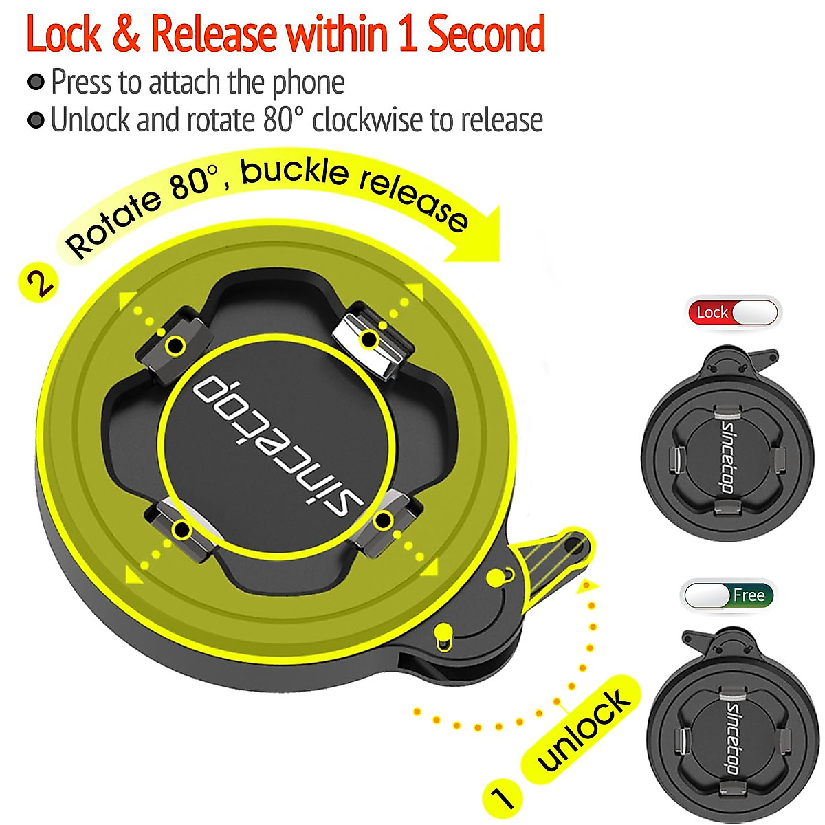 CQ Mountain Bike Phone Mount, Sincetop Bike Phone Holder for Bike Stem/Motorcycle Handlebar, 1s Lock/Detach Aluminum Scooter/MTB/Bicycle Cell Phone Holder Clip for iPhone & All 4.5"-7" Smartphones