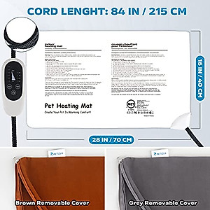 petizer Pet Heating Pad with 2 Removable Covers, 28" L 16" W Dog Heated Mat with Timer, 6 Level Adjustable Temperature Setting, Chew Resistant Cord, for Cats Dogs Puppy Indoor