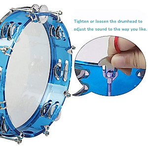 Vilihkc Tambourine Adjustable Tone Hand Drum Double Row Metal Jingles Hand Bell Performance Level Handheld Percussion