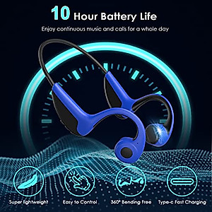 LonFine Bone Conduction Headphones, [2022 Upgraded] Open Ear Headphones Wireless Bluetooth 5.0 Headphones, IPX5 Waterproof Sport Headphones with Mic for Running, Workout, Hiking, Cycling, Driving