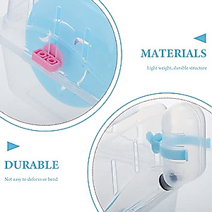 POPETPOP Transparent Hamster Cage Small Animal Habitat Clear Portable Hamster Carrier Cage Plastic House with Exercise Wheel Litter Box for Gerbils Bear Mice Rat Guinea Pig Blue