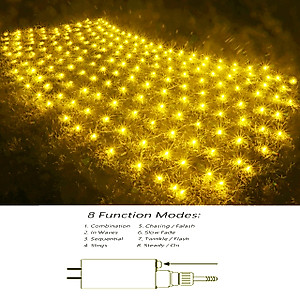 Christmas Decorations String Lights Outdoor, Net Mesh Lighting 200 Led Bulbs Waterproof, for Indoor, Curtain, Tree, Halloween, Bush, Party, Wedding, Fairy, Wall (9.8'x6.6', Plug in, Warm White)