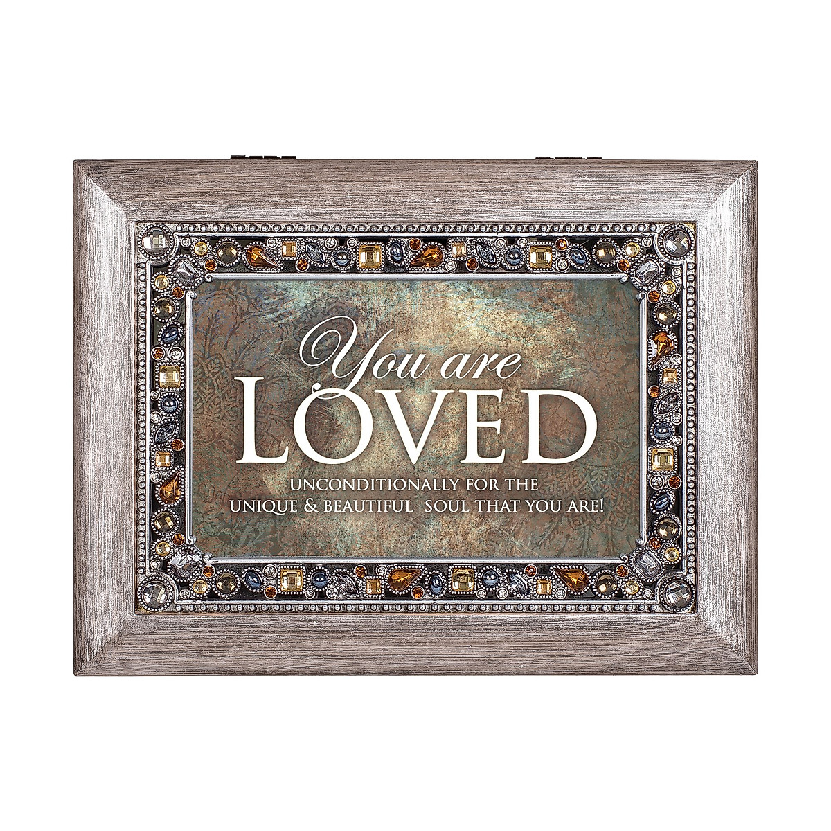 Cottage Garden Loved Unconditionally Brushed Pewter Jewelry Music Box Plays Wonderful World