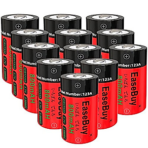 Arlo Batteries Rechargeable 123A, EaseBuy 12-Pack 800mAH ICR17335 NiMh Rechargeable Batteries for Arlo VMS3130 VMC3030 VMK3200 VMS3330 3430 3530 Cameras, August Pro WiFi, Alarm System, Flashlight