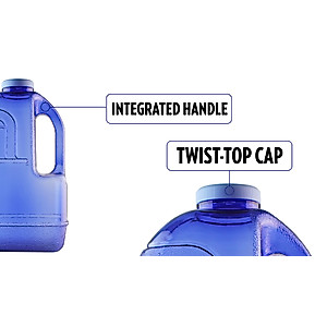 New Wave Enviro 1 Gallon Square BPA Free Bottle with Screw Top Lid and Integrated Handle, Space Saving Design, Ideal for Gym and Outdoor Life, Blue