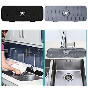 2 Pack Silicone Faucet Handle Drip Catcher Tray, Kitchen Sink Splash Guard Mat, Faucet Water Catcher Mat Sink Draining Pad Drying Mat for Countertop, Bathroom, Farmhouse, RV, Kitchen Sink Accessories
