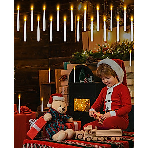 24 PCS Floating Candles with Wand, Christmas Decoration Magic Hanging Candles, Floating Flameless Candle with Remote, LED Taper Lights Candle Flickering for Xmas Indoor Party Room Birthday Decor Gift