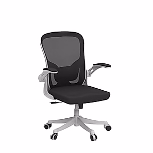 Monhey Office Chair - Ergonomic Office Chair with Lumbar Support & Flip Up Arms Home Office Desk Chairs Rockable High Back Swivel Computer Chair White Frame & Black Mesh Study Chair