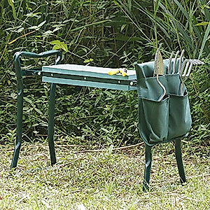 Smartxchoices Folding Garden Kneeler Seat Garden Bench Stool with Handles, Multi-use Pouch, Heavy Duty Yard Gardening Chair with Soft Kneeling Pad,Green
