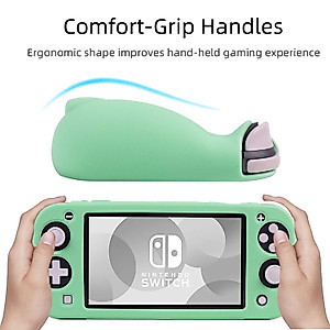 Silicone Protective Case for Nintendo Switch Lite, Soft Grip Case Cover with Comfort Ergonomic Handles for Nintendo Switch Lite 2019 [Self Stand][4 Thumb Stick Caps] (Silicone Grip-Green)