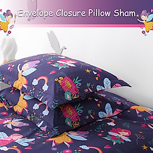 JSD Fairy Floral Kids Duvet Cover Set Twin Size, 2 Piece Girls Printed Microfiber Comforter Cover with Pillow Sham Zipper Closure