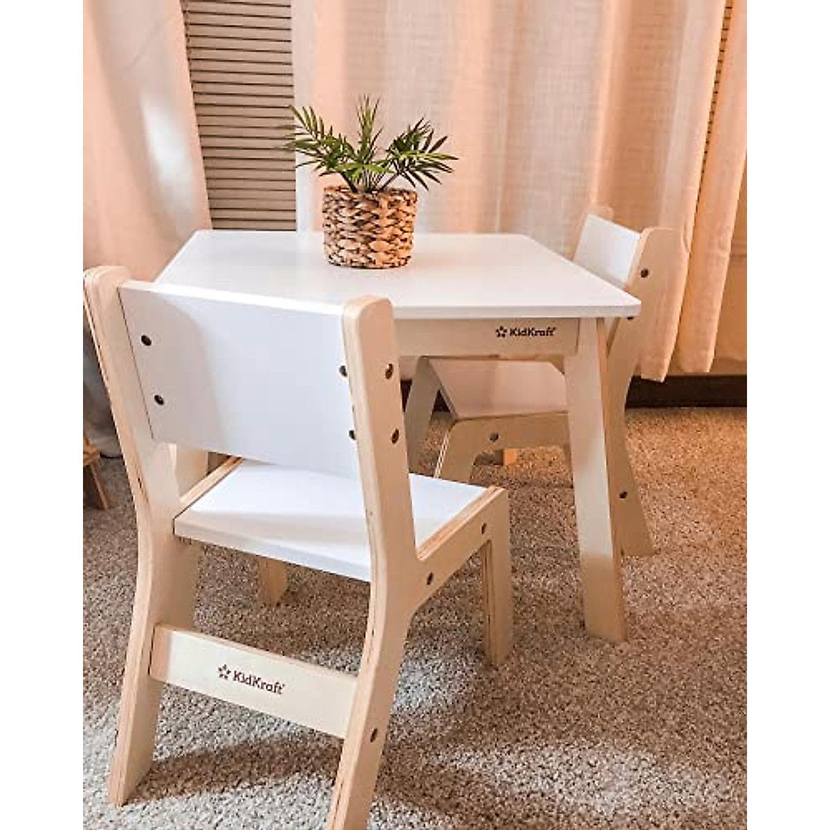 KidKraft Wooden Modern Table & 2 Chair Set, Children's Furniture, White & Natural, Gift for Ages 3-8, 23.6 x 23.6 x 19
