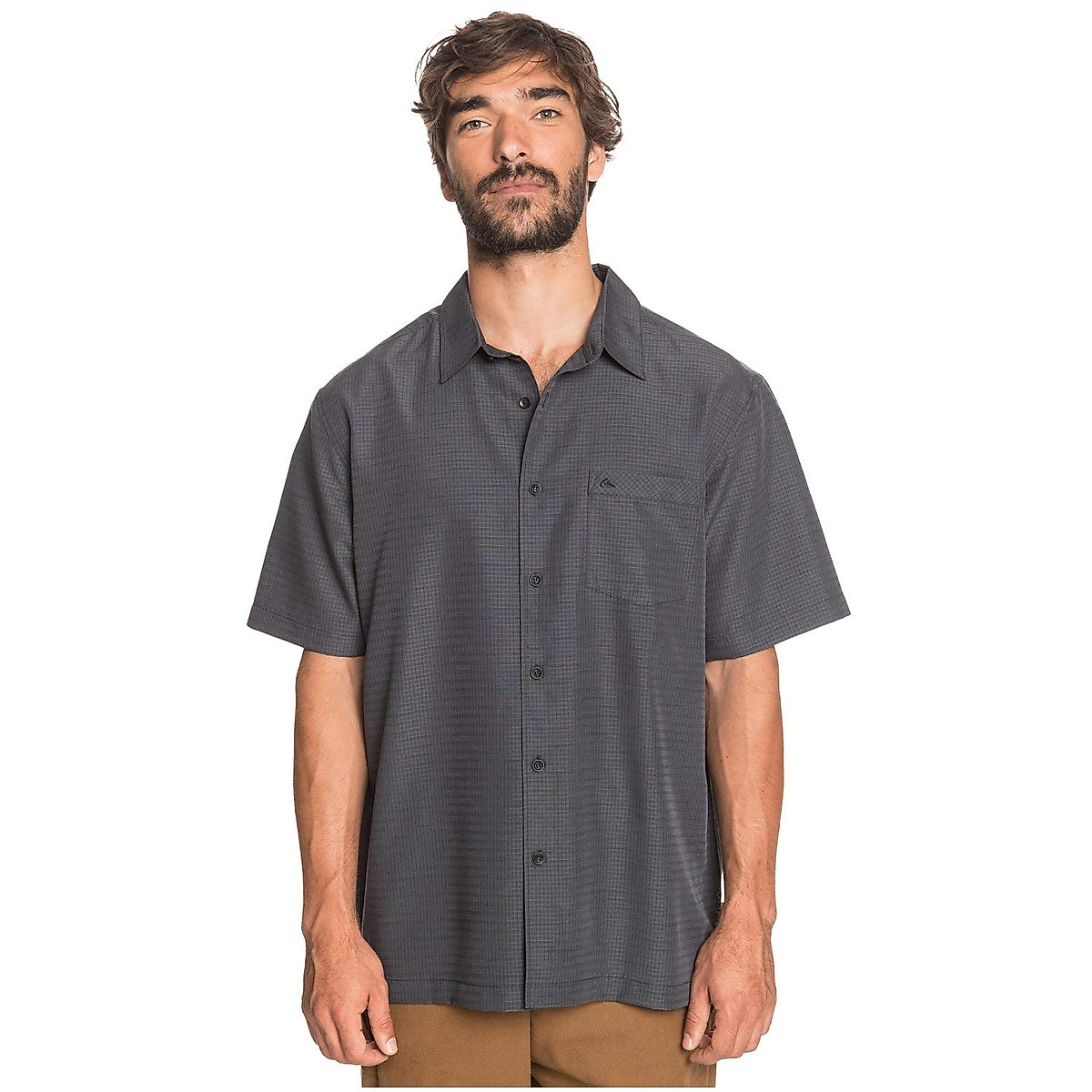 Quiksilver Men Centinela 4 Button Up Comfort Fit Pocket Collared Shirt, Black Centinella, X-Large