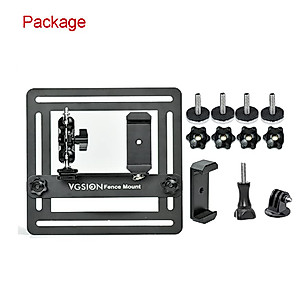 vgsion Aluminum Cell Phone/Action Camera Fence Mount for iPhone, Mevo Start, GoPro with Two Phone Clips, Angle Adjustable, Support Recording While Charging for Tennis, Baseball Games