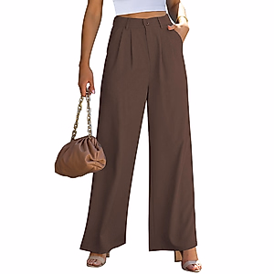 GRAPENT Womens Flowy Pants Womens Wide Leg Trousers Summer Pants Women Flowy Dress Pants for Women Business Casual Brown Trousers for Women Color Chocolate Brown Size Large Size 12 Size 14