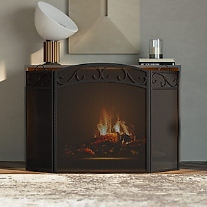 Fire Beauty Fireplace Screen 3 Panel with Handles Wrought Iron 51"(L) x31(H) Spark Guard Cover(Black)