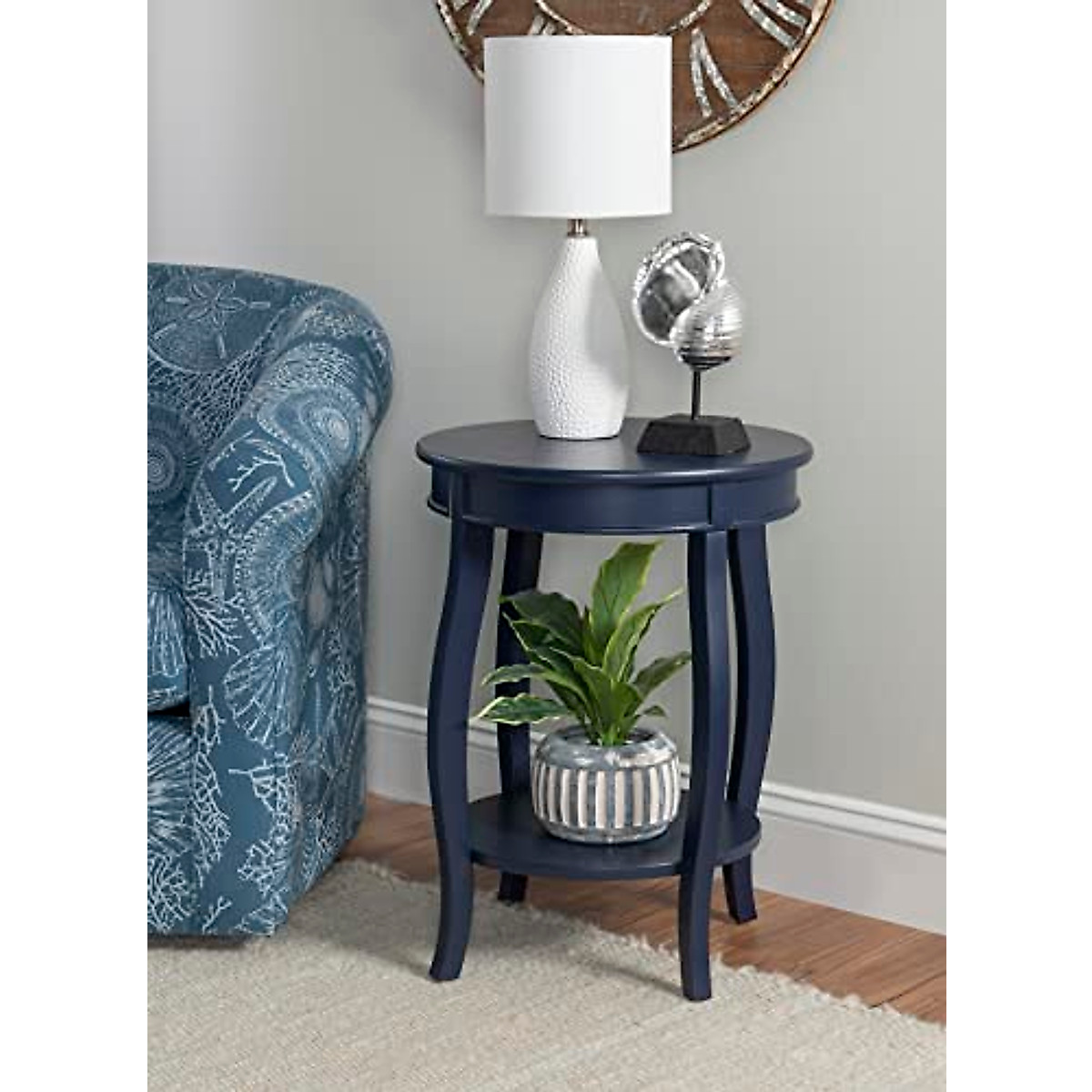 Powell Navy Blue Shapely Legs and Shelf Phipps Round Side Table