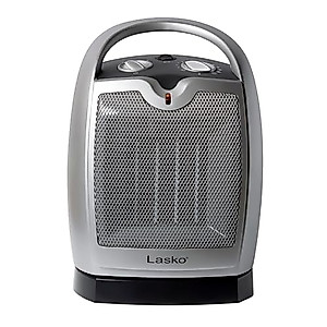 Lasko Oscillating Ceramic Tabletop Space Heater for Home with Adjustable Thermostat, Carrying Handle, 2 Speeds and Fan Only Mode, 11.6 Inches, Silver, 5409
