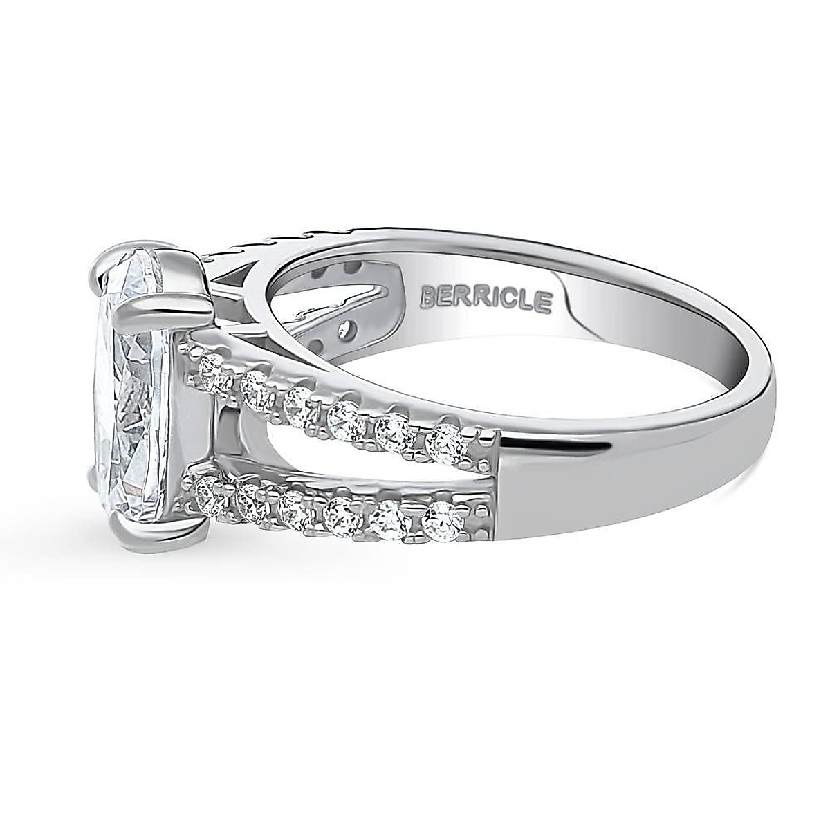 BERRICLE Sterling Silver Solitaire Wedding Engagement Rings 2.7 Carat Oval Cut Cubic Zirconia CZ Promise Split Shank Ring for Women, Rhodium Plated Size 7