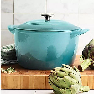 7-Quart Enameled Cast Iron Round Dutch Oven with Lid | Premium Cooking Pot | Enamel Coating Inside and Out | Wide handles and large stainless steel knob, simmering pot (Ocean with Silver Knob)
