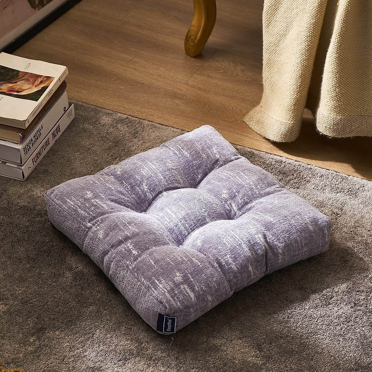 SleepMan Chair Pad Seat Cushion, Outdoor/Indoor, Non-Skid Backing, Durable Fabric, Comfort and Softness, Home Decor Floor Tufted Cushion Pet Pad, Washable, 15.7 x 15.7 Inches (Grey, Set of 2)