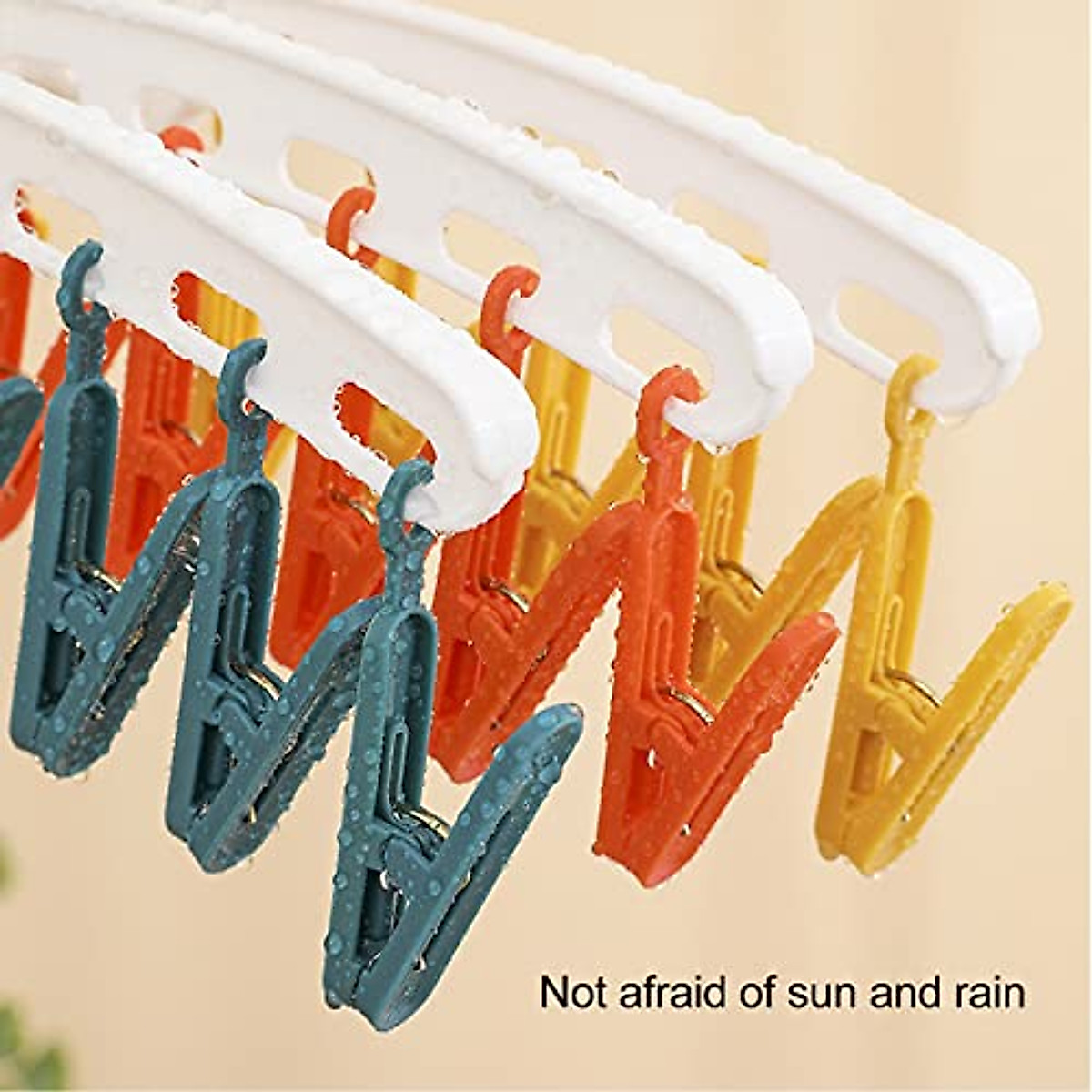 LiebeWH Plastic Sock Clips Drying Rack Portable Clothes Drying Hanger Windproof Straight Rod for Camping and Holiday (White and Green)
