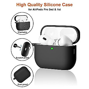 SUPFINE Compatible with Airpods Pro 2nd Generation Case, Airpod Pro Case Cover 2022/2019 with Cleaner kit&Replacement Eartips, Soft Silicone Airpods Pro Case with Keychain and Lanyard (Black)