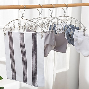 WudTus 2Pcs Clothes Drying Hanger with 16 Clips, Stainless Steel Sock Air Drying Rack, Windproof Anti-Lost for All Small Laudry Item and Herbs