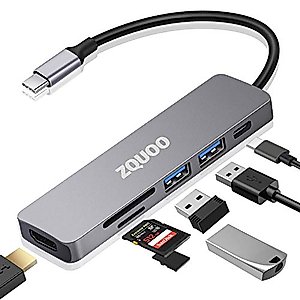 USB C Hub Adapter, USB C Dongle for MacBook Pro, 7 in 1 USB C to HDMI Multport Adapter Compatible for USB C Laptops and Other Type C Devices (4K HDMI USB3.0 SD/TF Card Reader 55W PD)