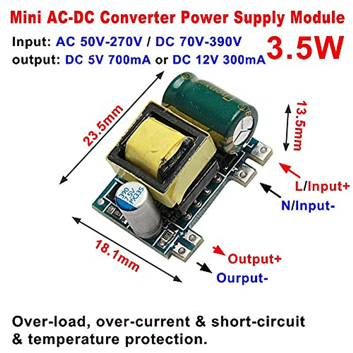 Acxico 5Pcs 5V 700mA Board Module Mini AC-DC 110V 120V 220V 230V to 5V 12V Converter Board Module Power Supply