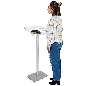 Displays2go CLRLECBNDS Floor Standing Speaking Podium, Slanted Top, Quick Assembly, Silver