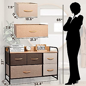 CONNOO Extra Wide Dresser Storage Tower, 5 Drawers Organizer Unit for Bedroom, Wood Top and Easy Pull Handle for Closets, Hallway, Entryway, Closets, Nurseries