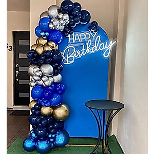 Royal Blue Gold Black Balloon Garland Arch Kit-136pcs Sapphire Blue White Balloons for Wedding, Happy Birthday, Graduation Party, Baby Shower, Boys Christening, Anniversary Celebration Backdrop