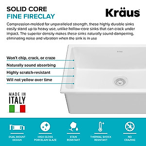KRAUS Turino™ 30” Drop-In Undermount Fireclay Single Bowl Kitchen Sink with Thick Mounting Deck in Gloss White, KFD1-30GWH