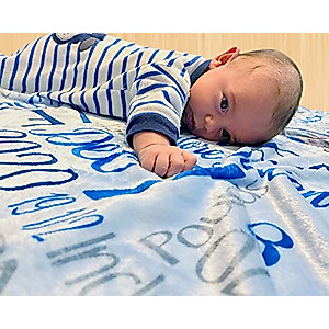 Kids-Pillowcases-By-Stockingfactory Personalized Baby Blankets for Boys (30x40, Blue Micro Plush Fleece Satin Edge Trim) Custom with Baby's Name for Newborn Baby Christening Baptism