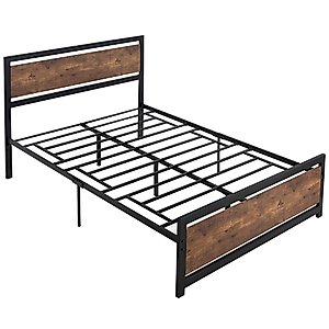 HOMCOM Full Bed Frame with Headboard & Footboard, Strong Metal Slat Support Bed Frame w/Underbed Storage Space, No Box Spring Needed, 56.75''x76.75''x40.5''