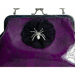 Lost Queen Killian Spiderweb Vintage Kisslock Handbag Glitter Spider Brooch Purse (Purple)