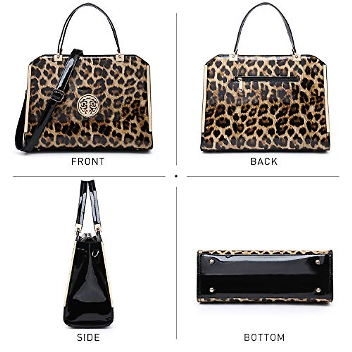 Dasein Women Large Handbag Purse Vegan Leather Satchel Work Bag Shoulder Tote with Matching Wallet (Leopard)