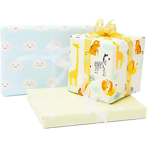 Sparkle and Bash Baby Shower Wrapping Paper, Double-Sided with Cut Lines, 30 In x 16 Ft (3 Rolls)