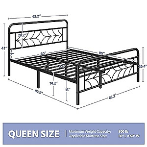 Topeakmart Queen Bed Frames Metal Platform Bed with Sparkling Star-Inspired Design Headboard and Footboard/13 Inch Underbed Storage/No Box Spring Needed/Sturdy Slat Support, Black Queen Bed