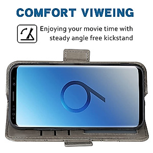 FDCWTSH Compatible with Oppo Reno 2 Wallet Case Wrist Strap Lanyard Leather Flip Card Holder Stand Cell Accessories Folio Purse Slot Credit ID Magnetic Phone Cover for Reno2 2019 Women Men Grey