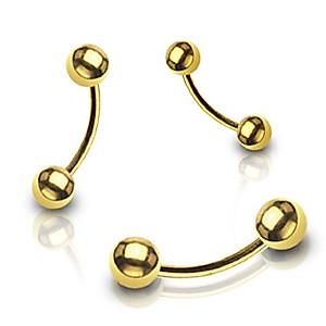 TheMaddHatter (2 Pieces) 16g (1.2mm) Plain Curved Barbell 14k Gold Plated Over Surgical Steel, Nickle Free (Privates, Conch, Tongue, Snake Eyes, Eyebrow, Belly, Cartilage, Frog Eyes.
