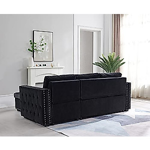 Tmosi Couch with Pull Out Bed, Sleeper Sectional L Shaped Velvet Sofa, 2 Seats Sofa with Reversible Storage Chaise, for Living Room Furniture Set (Black)