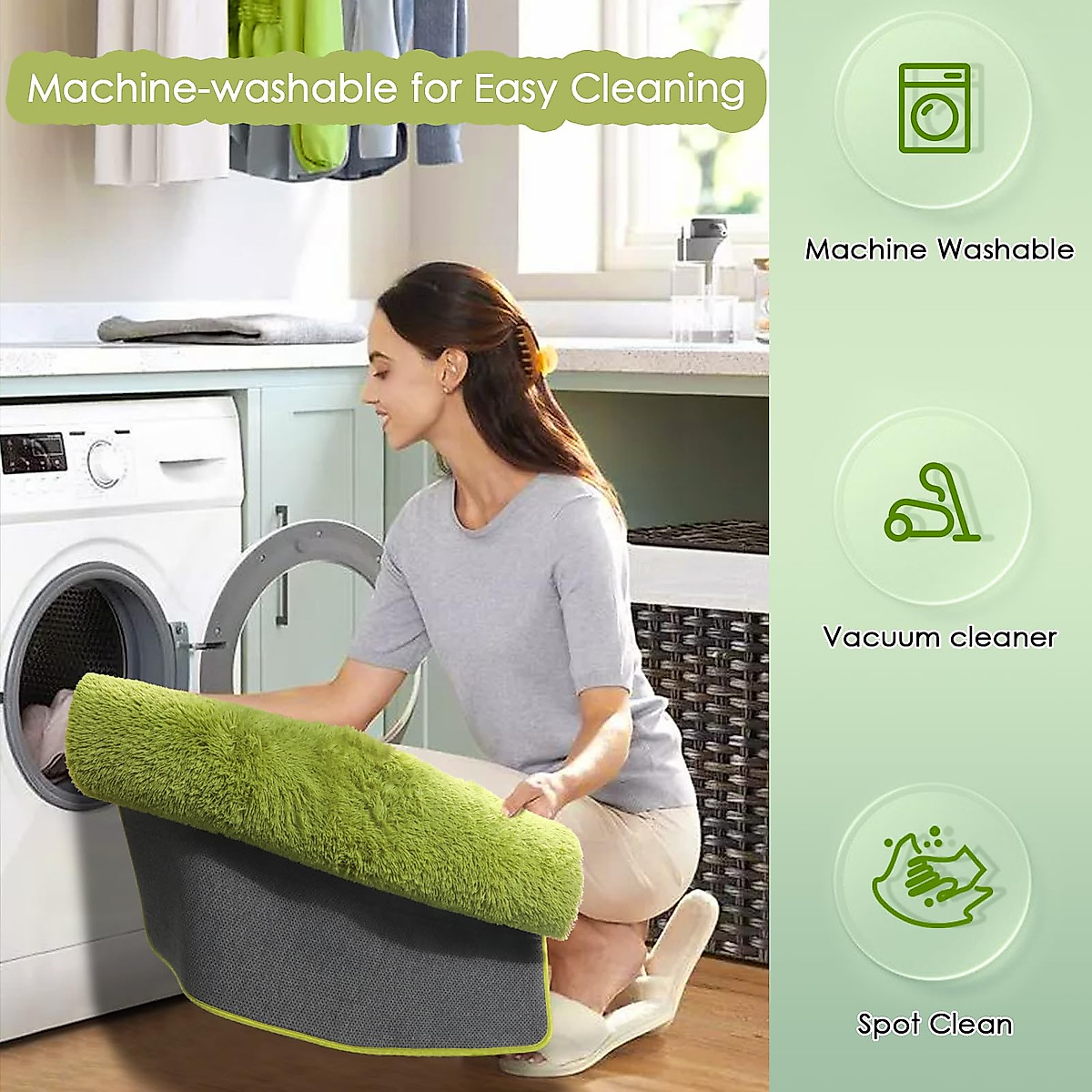 Grass Green Area Rug for Bedroom,4'X6',Fluffy Shag Rugs for Living Room,Furry Carpet for Kids Room,Shaggy Throw Rug for Nursery Room,Fuzzy Plush Rug,Green Carpet,Rectangle,Cute Room Decor for Baby