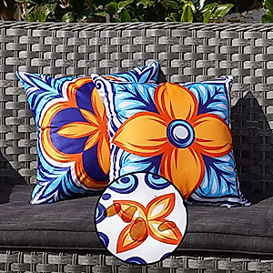 ONWAY Outdoor Pillow Covers Waterproof 16x16 Set of 4 Floral Boho Decorative Throw Cushion Cover Farmhouse Pillows for Bench Couch Patio Furniture
