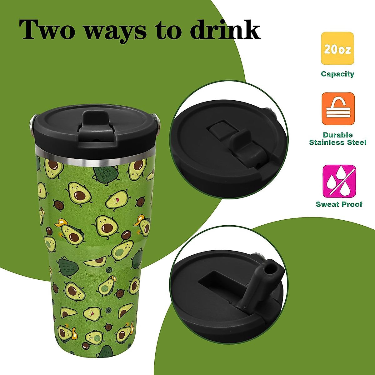 Avocado Stuff, Avocado Travel Mug, Coffee Tumbler for Women, with Flip Straw and Top Handle Tumbler Avocado Gifts,Unique Birthday Gifts 20 OZ