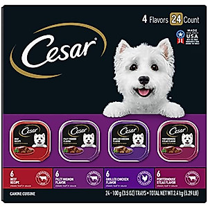 CESAR Wet Dog Food Classic Loaf in Sauce Beef Recipe, Filet Mignon, Grilled Chicken and Porterhouse Steak Variety Pack, (24) 3.5 oz. Easy Peel Trays