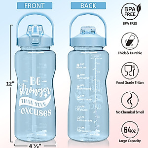 Half Gallon Water Bottle with Sleeve 64 OZ Water Bottle with Straw & Time Marker to Drink Leakproof Motivational Water Jug with Insulated Holder Workout Gym Sport